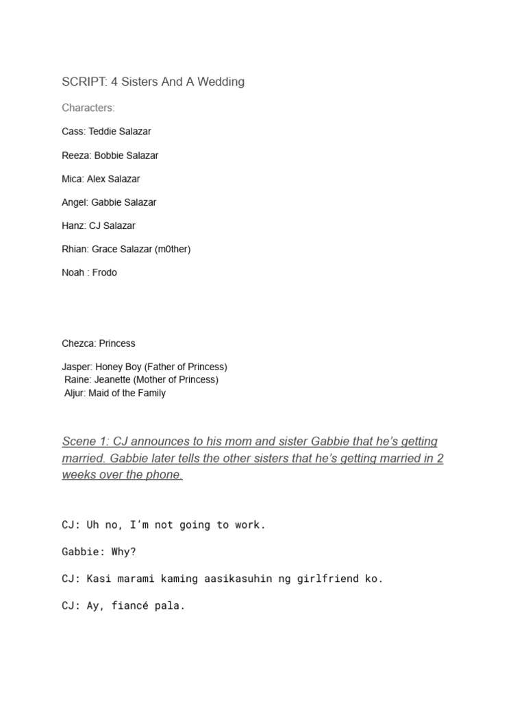4 Sisters and a Wedding Script | PDF