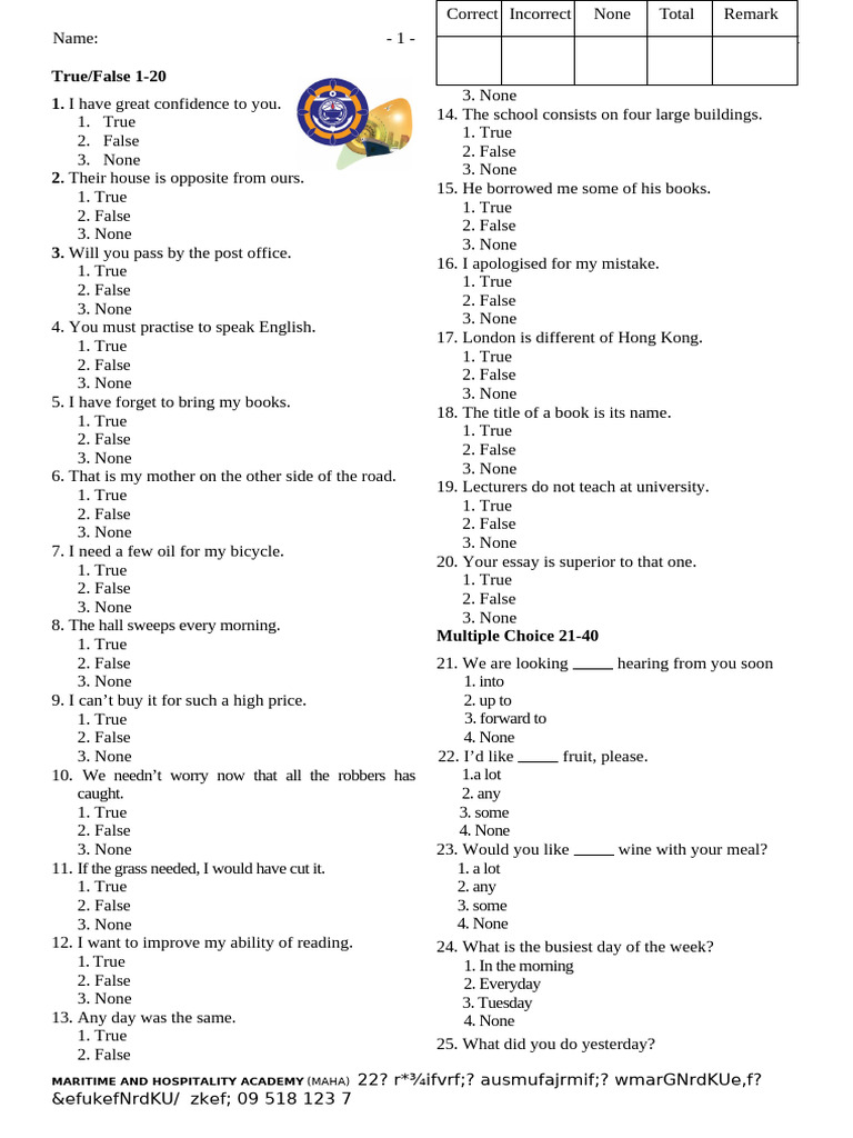 Basic English Skill Test 5 | PDF
