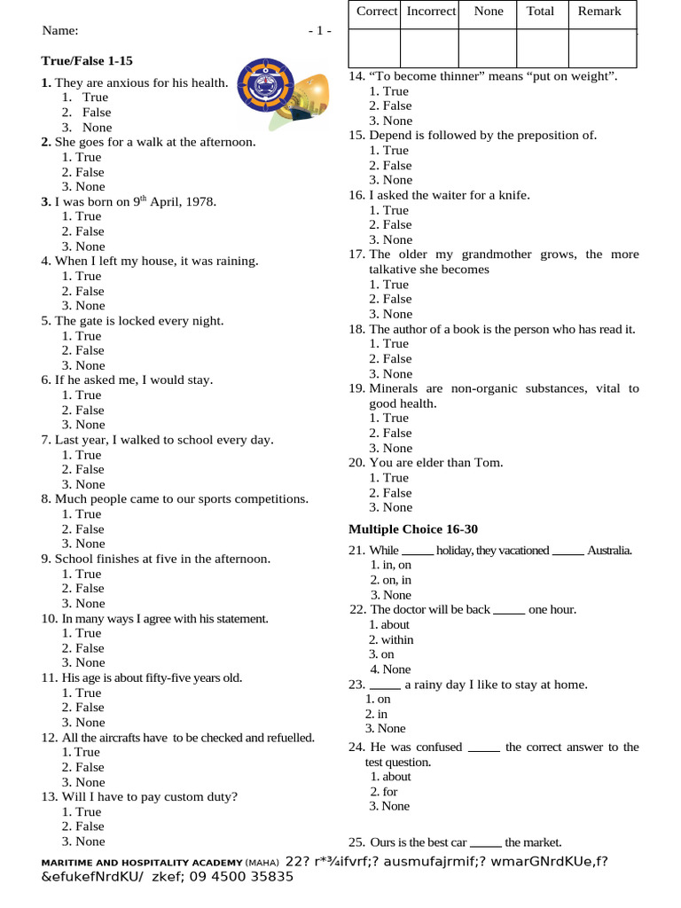 High School English Skill Assessment | PDF