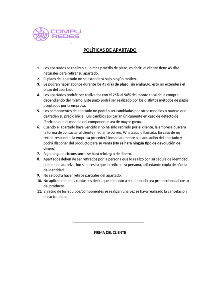 Políticas de Apartado de Productos | PDF