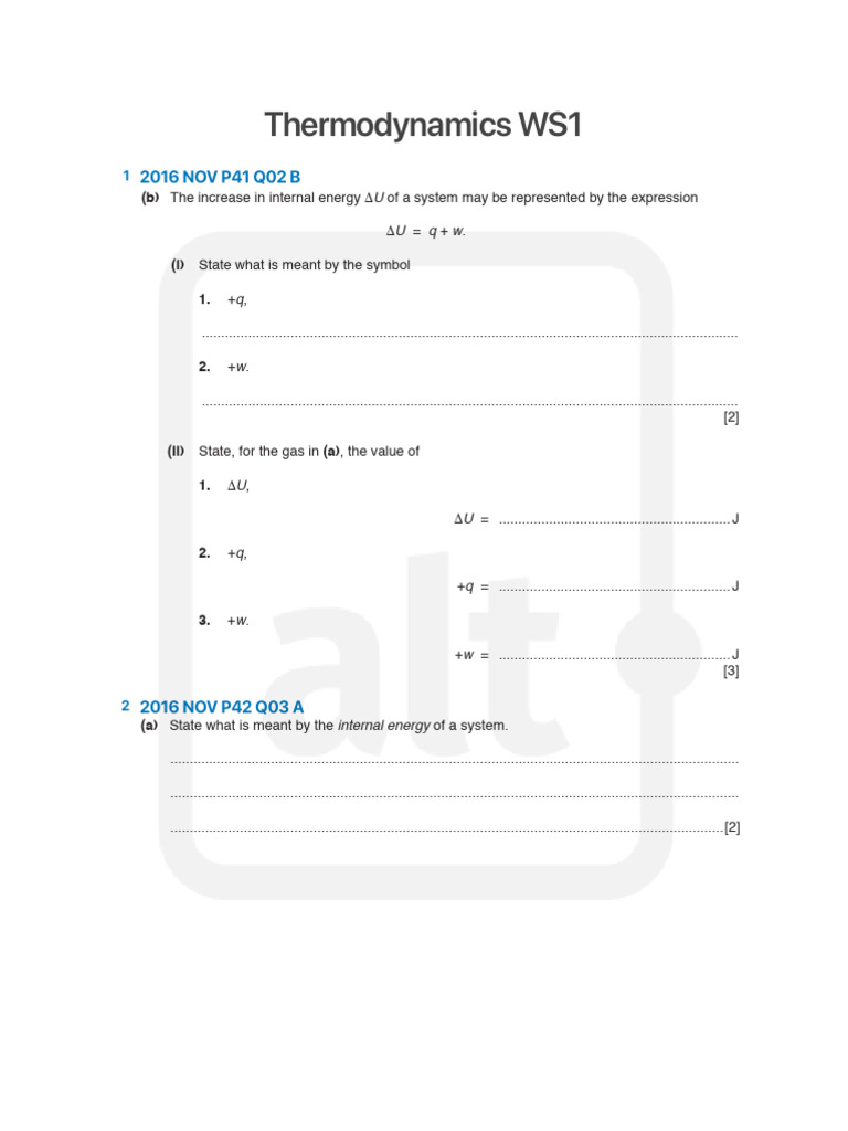 Thermodynamics WS Merged | PDF | Gases | Temperature