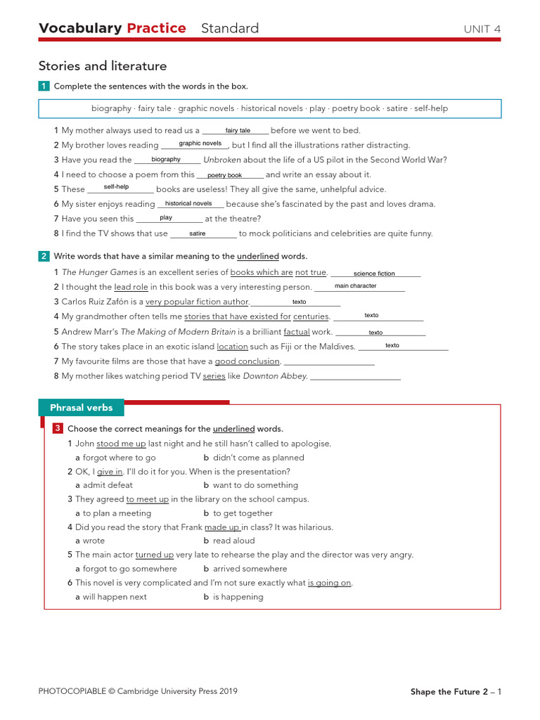 Vocabulary Practice: Stories & Literature | PDF