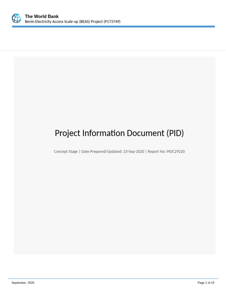 Concept Project Information Document PID Benin Electricity Access Scale ...