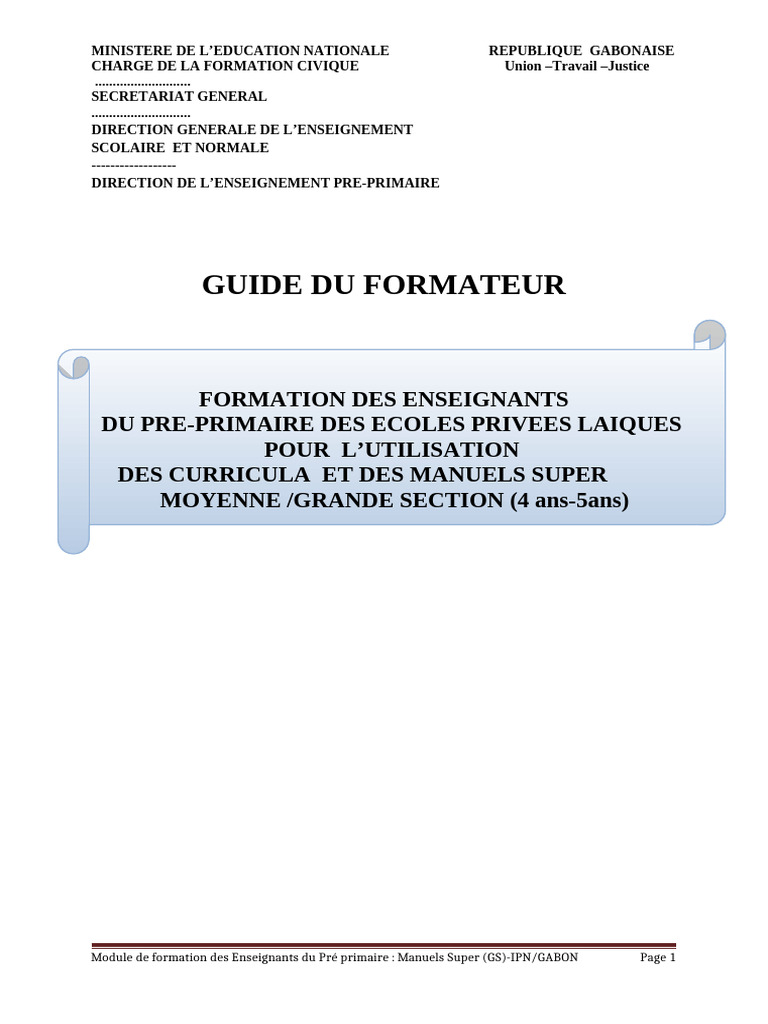 Guide de formation pour enseignants pré-primaire | PDF | Compétence ...