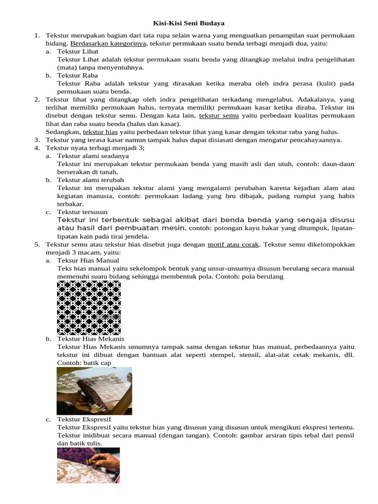 Kisi-Kisi Seni Budaya | PDF