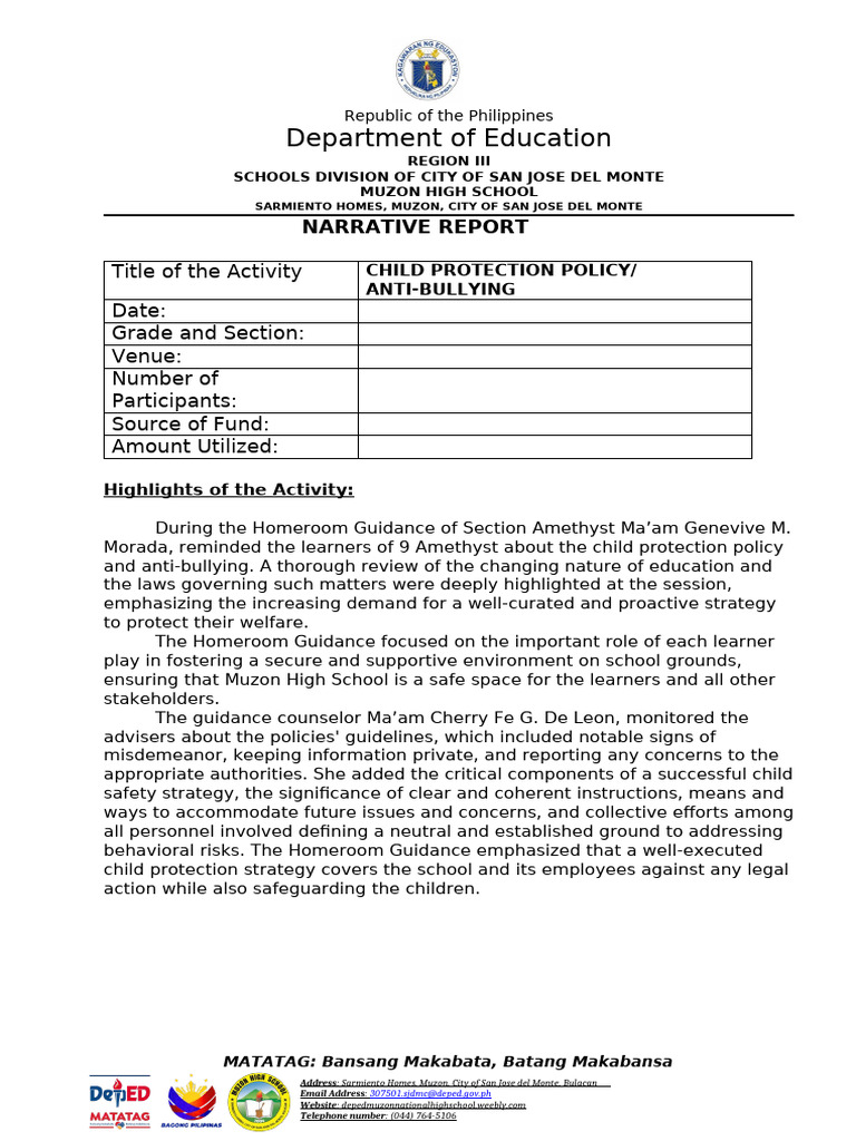 Narrative Report Cpp 2023 2024 | PDF