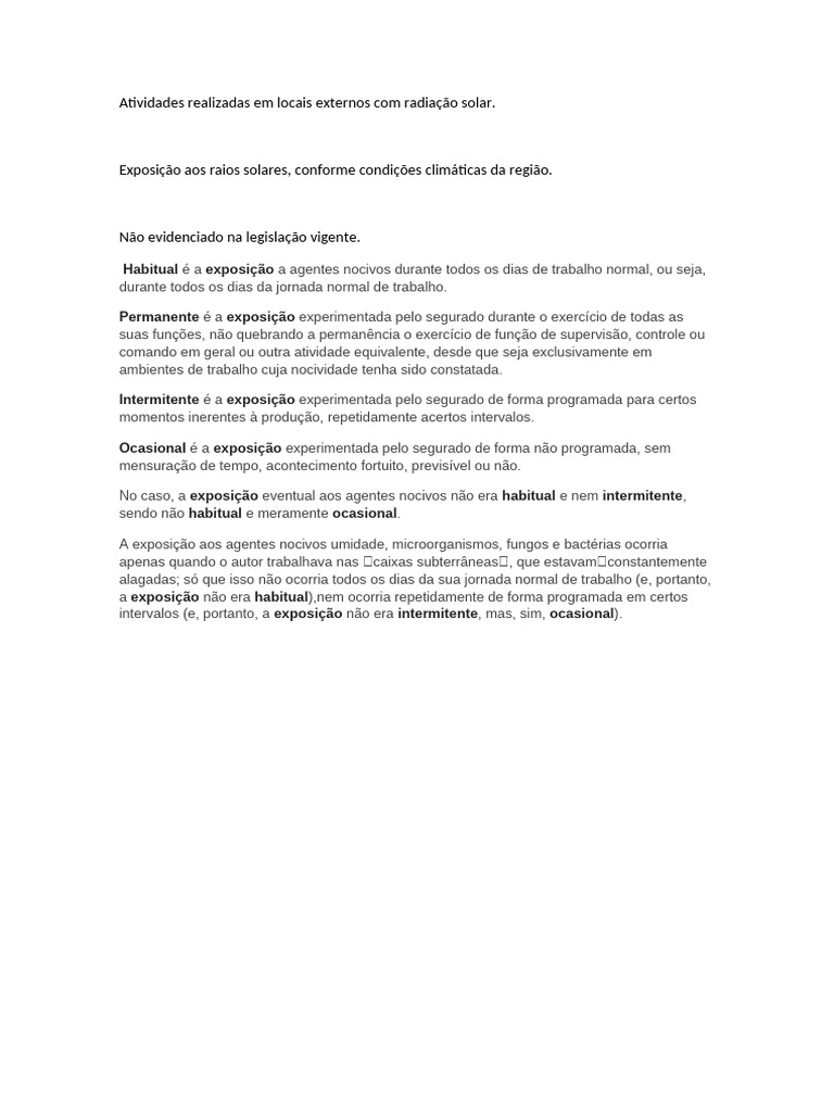 Exposição Habitual e Intermitente a Agentes Nocivos | PDF