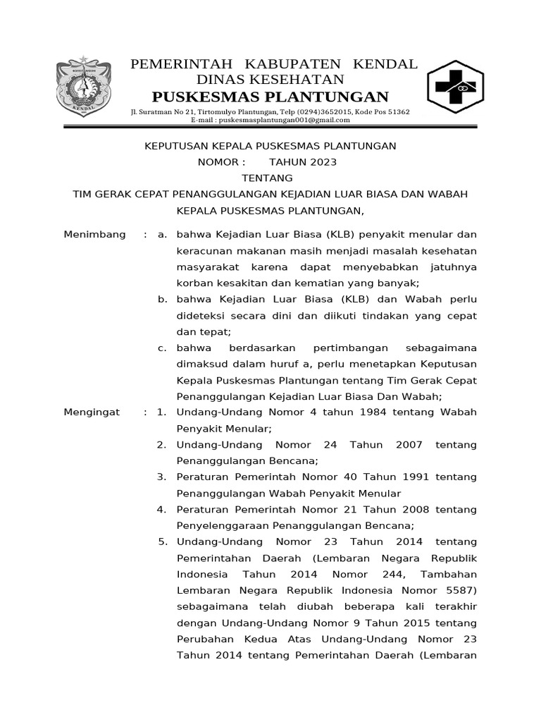 SK Tim Gerak Cepat Puskesmas 2023 | PDF