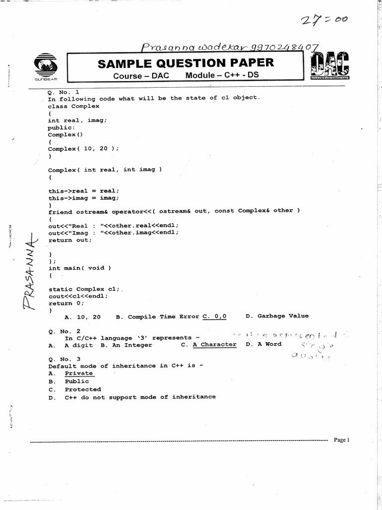 Sunbeam Sample Question Paper-1 | PDF