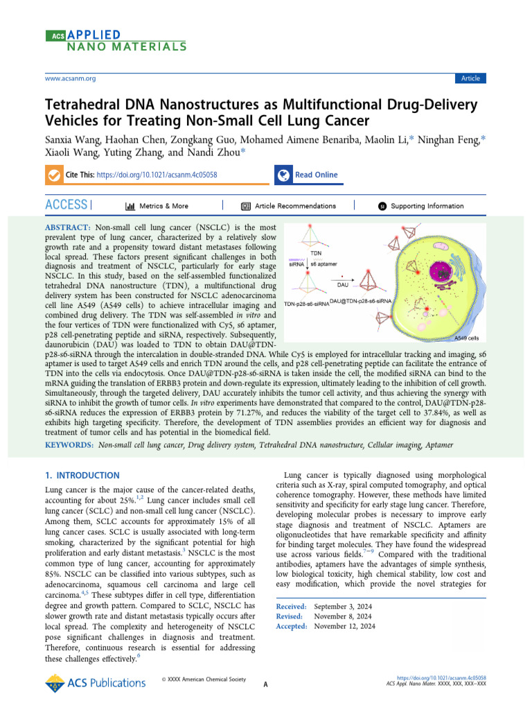Wang Et Al 2024 Tetrahedral Dna Nanostructures as Multifunctional Drug ...