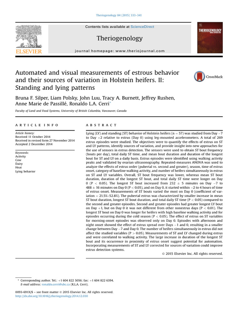 Holstein Heifers. II - Standing and Lying Patterns | PDF | Cattle