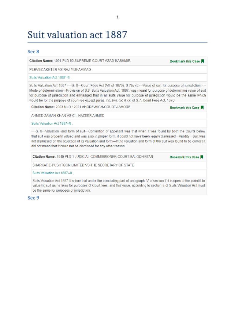 Suit valuation act 1887 | PDF