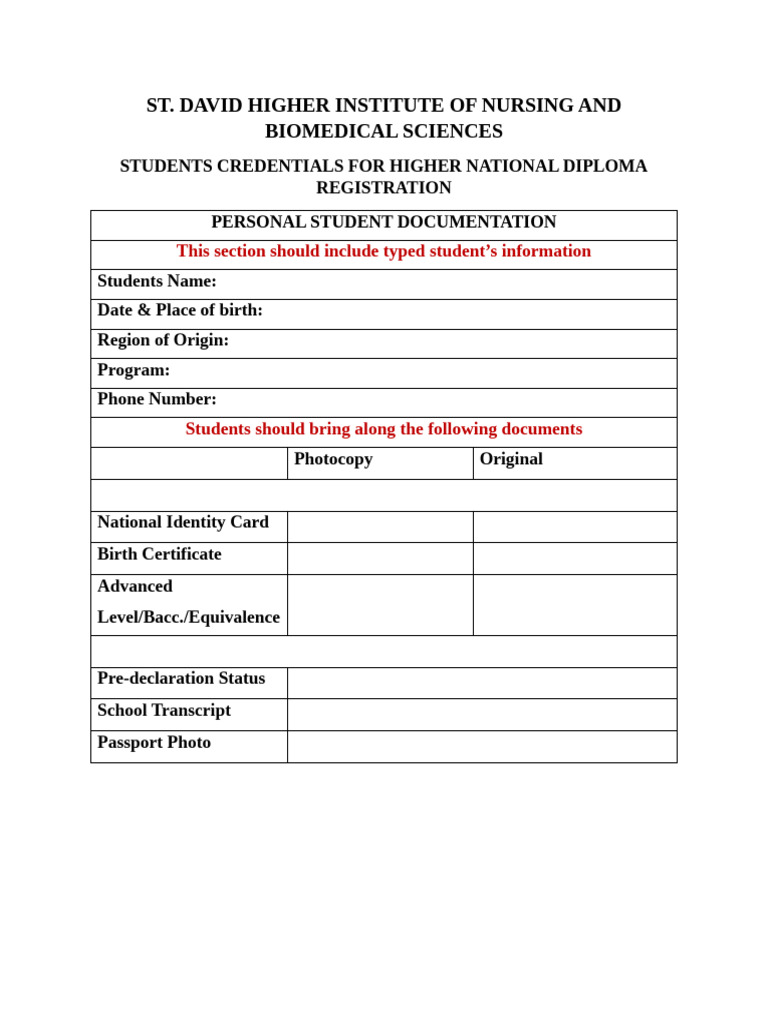 Students Credentials For Higher National Diploma Registration-1 | PDF
