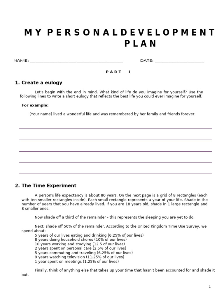 Personal Development Plan Template | PDF | Goal