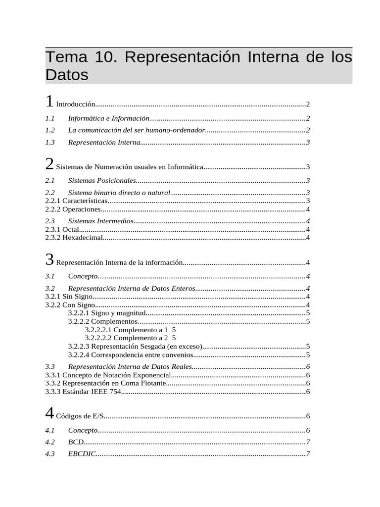 Tema 10. Representación Interna de Los Datos | PDF | Poco | Informática