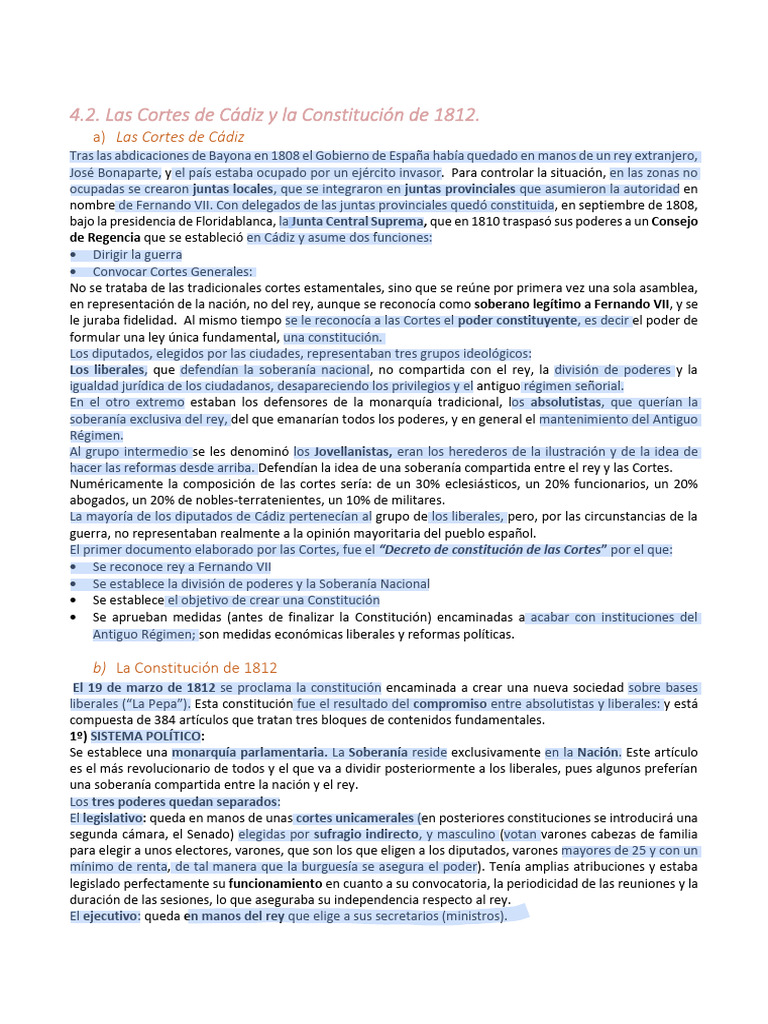 4.2. Las Cortes de Cádiz y La Constitución de 1812 | PDF | Constitución ...