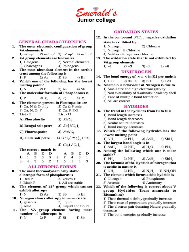 15th Group Worksheet - 1 (Chemistry) | PDF