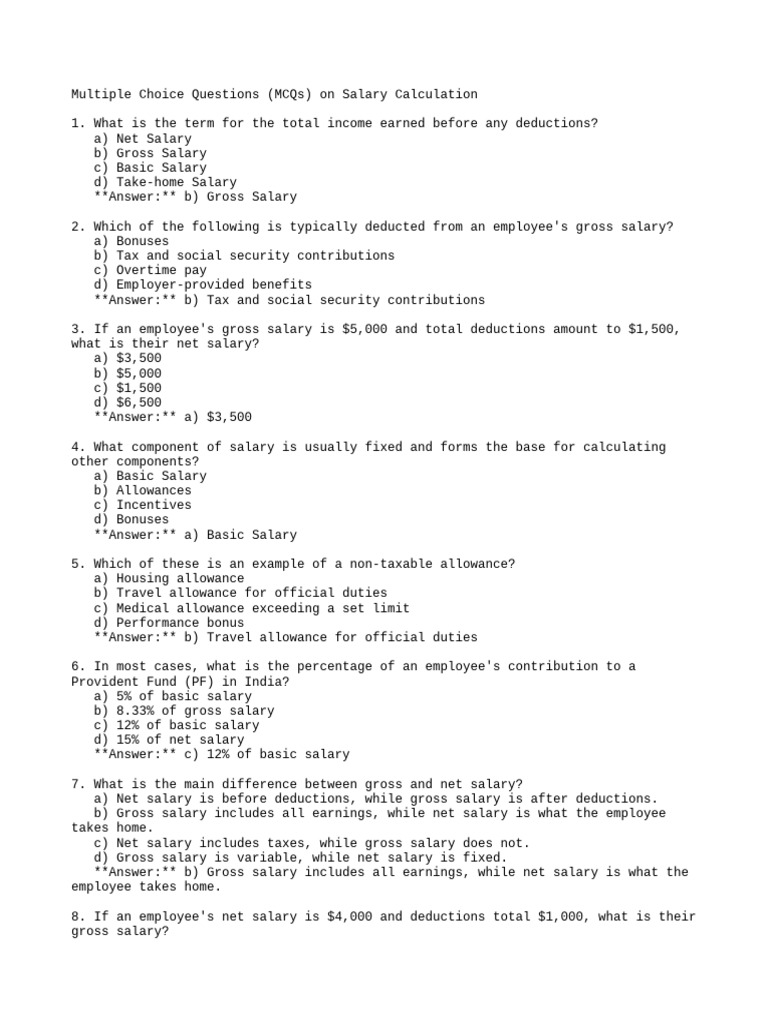 Salary_Calculation_MCQs | PDF