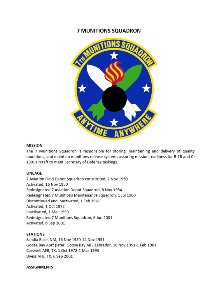 7 Munitions SQ | PDF | Squadron (Aviation) | Air Forces