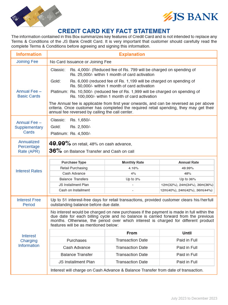 JS Bank Credit Card Limit Overview | PDF | Credit Card | Interest