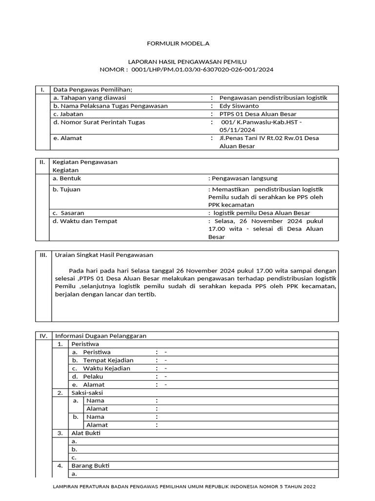 tps 01 logistik FORM A Aluanbesar | PDF