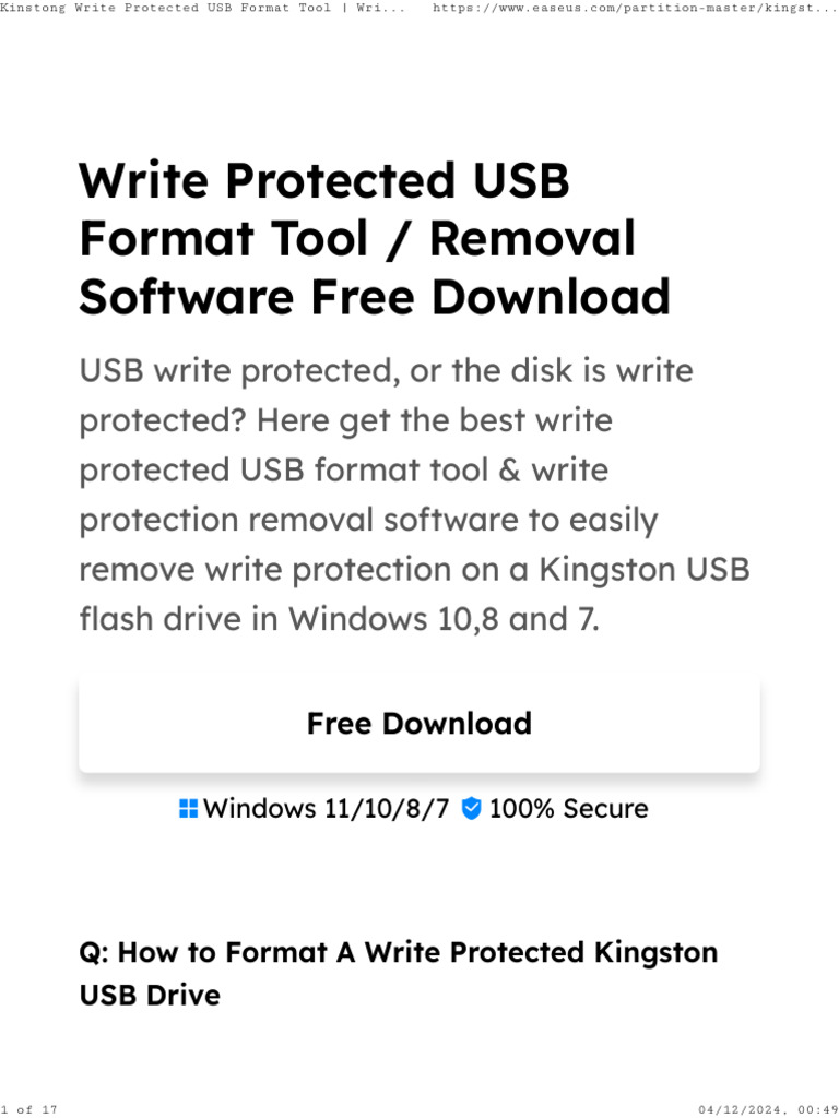 Kinstong Write Protected USB Format Tool - Write Protection Removal ...