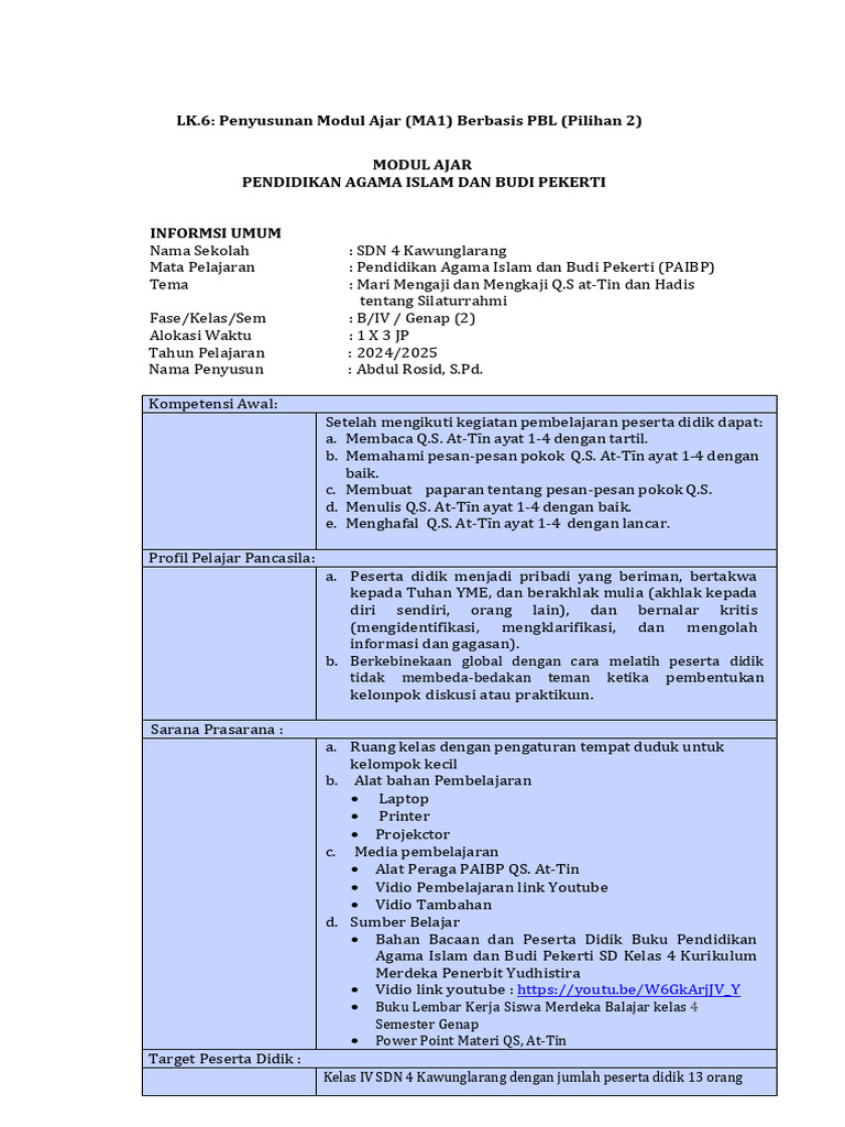 MODUL AJAR LK 6 ABDUL ROSID - Compressed | PDF