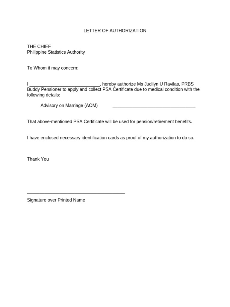 Letter of Authorization Psa | PDF