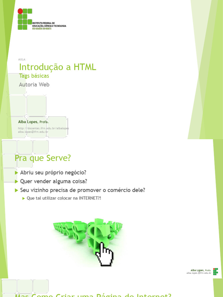 Aula 01 - Introducao a HTML - Tags Basicas | PDF | Html | Rede mundial de computadores