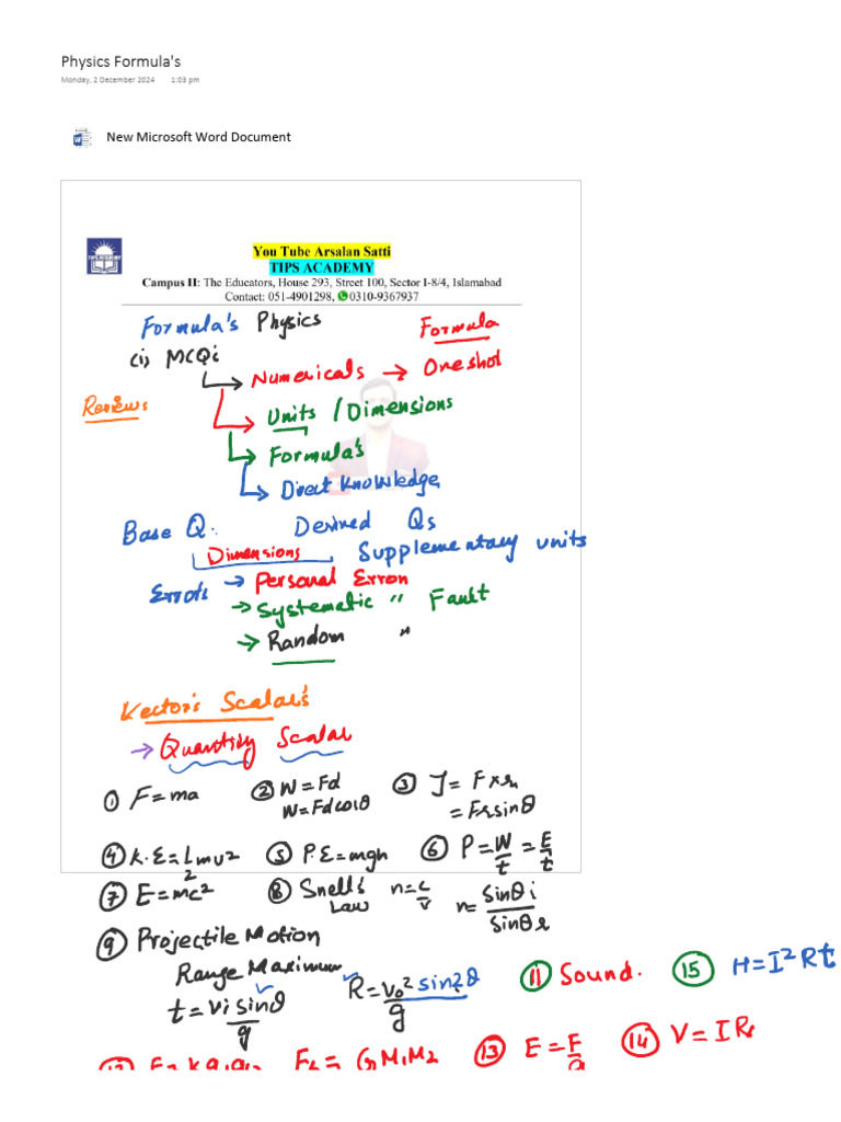 Essential Physics Formulas Guide | PDF