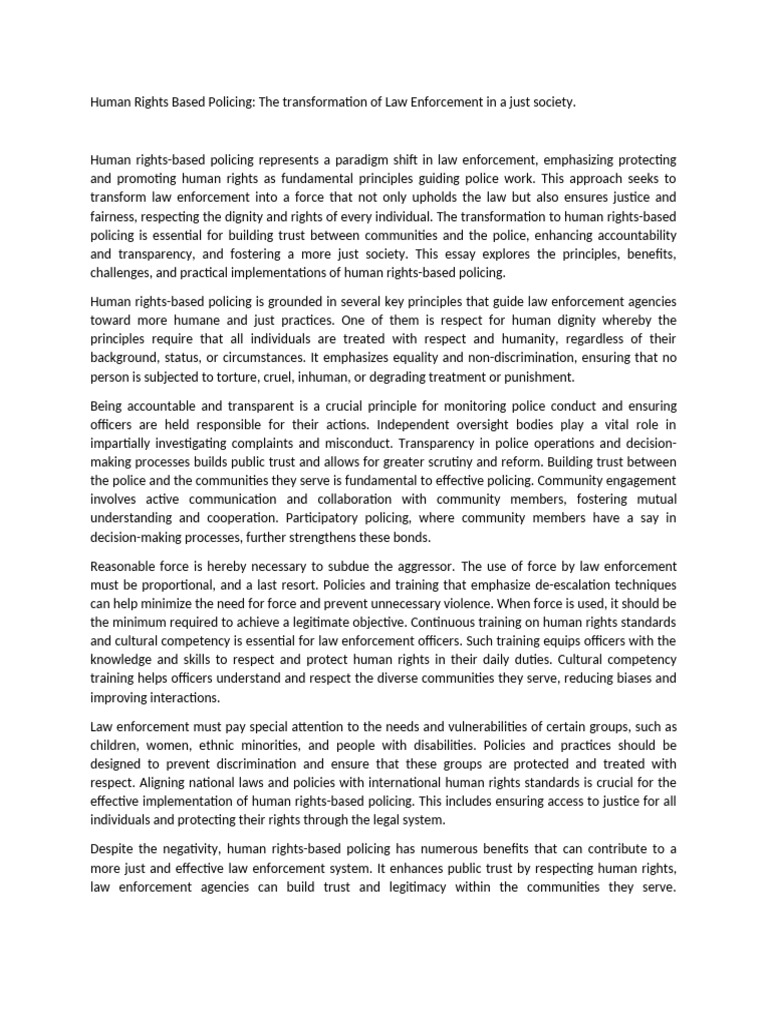 Human Rights Based Policing 1000 Words | PDF | Police | Human Rights