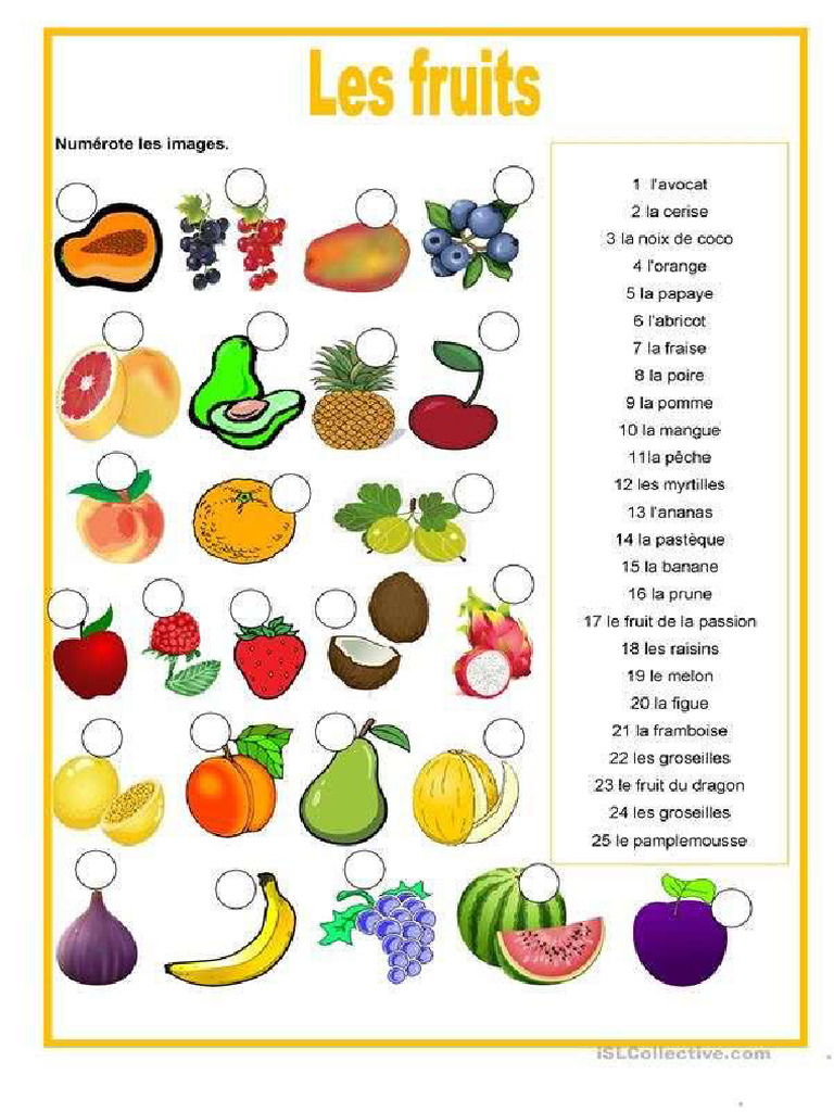 Les fruits et légumes exercices | PDF