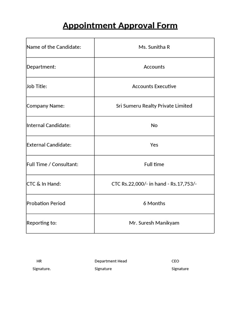 Appointment Approval Form | PDF