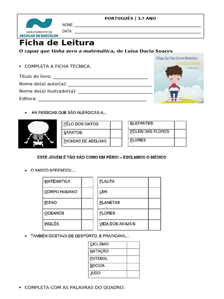 PORT Ficha Leitura - o Rapaz Que Tinha Zero A Mat | PDF