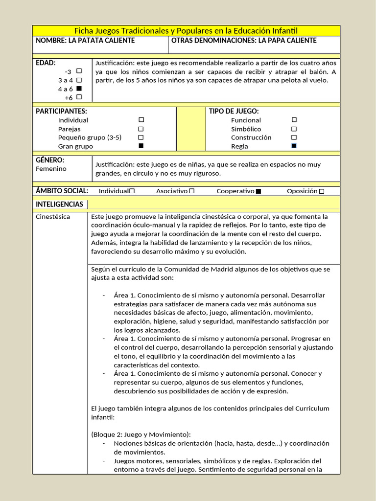 Juegos Infantiles: La Patata Caliente | PDF | Plan de estudios | Pelota