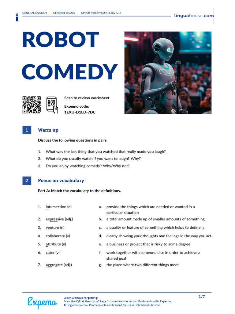 Upper-Intermediate English Comedy Worksheet | PDF | Jokes | Laughter