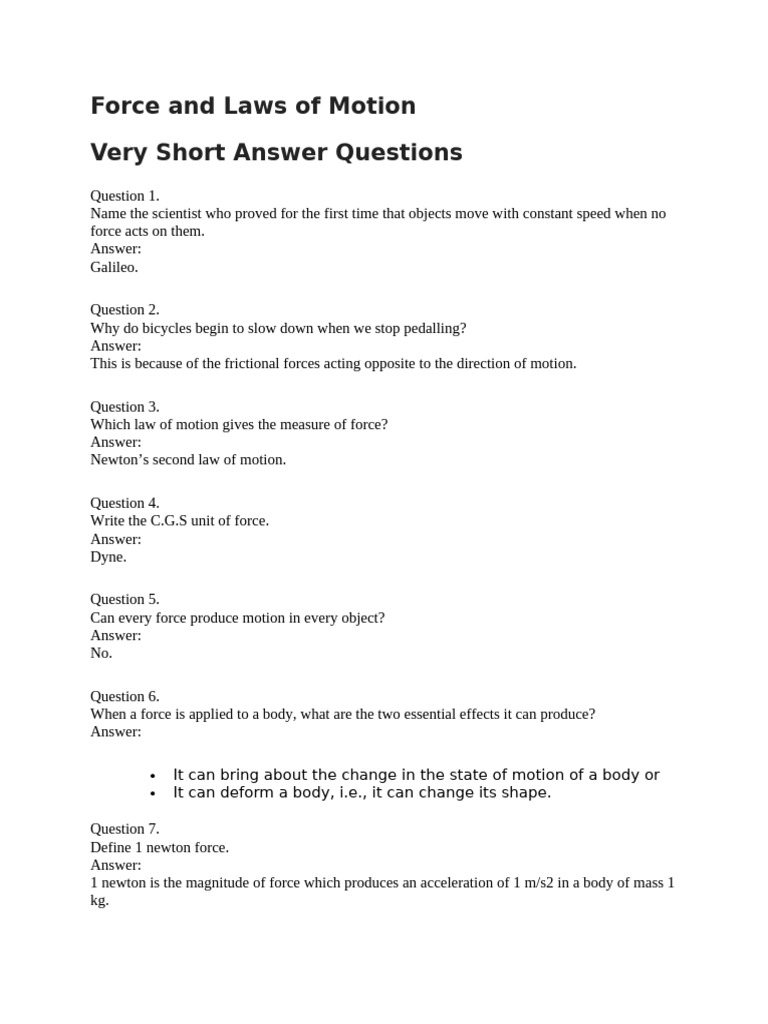 Force and Law of Motion Qans | PDF | Force | Newton's Laws Of Motion