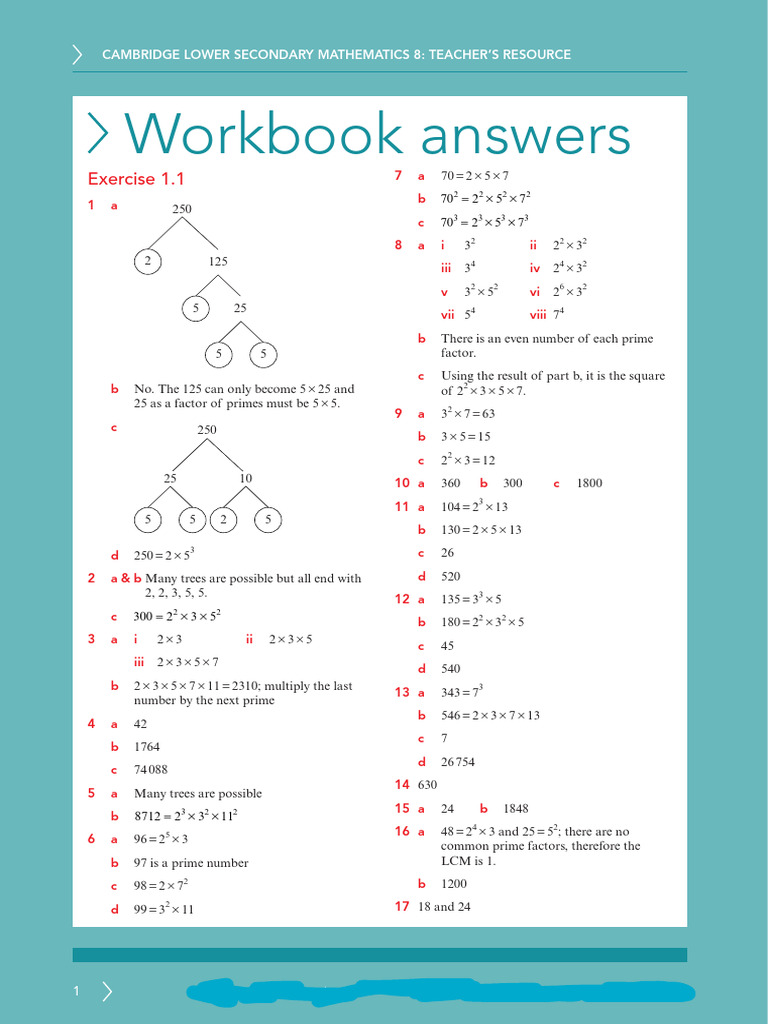 Workbook Answers Chapters 1 to 6 (1) | PDF | Mathematics | Elementary Mathematics