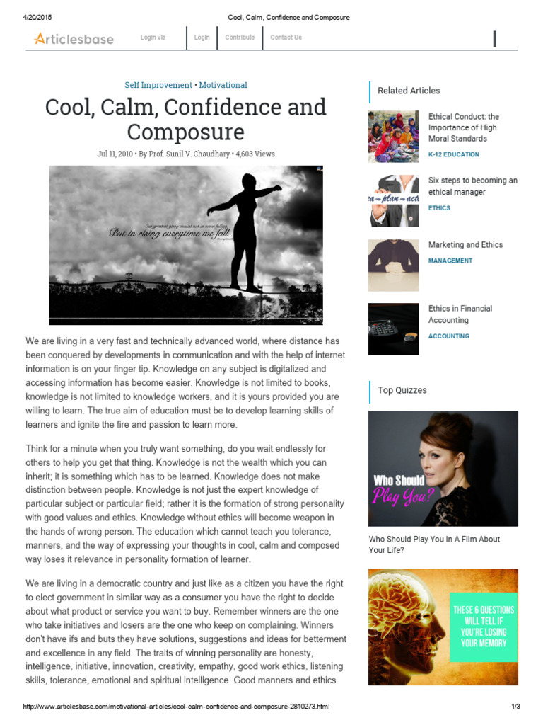 Cool, Calm, Confidence and Composure | PDF | Knowledge | Cognition