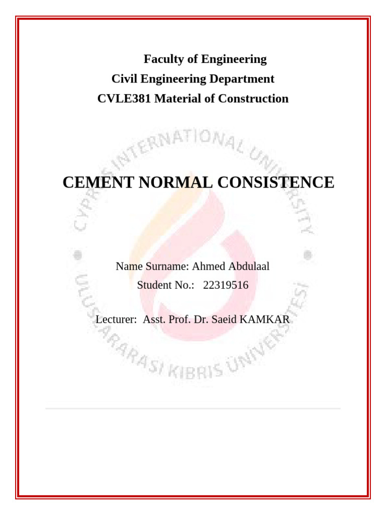 Cement Normal Consistence | PDF