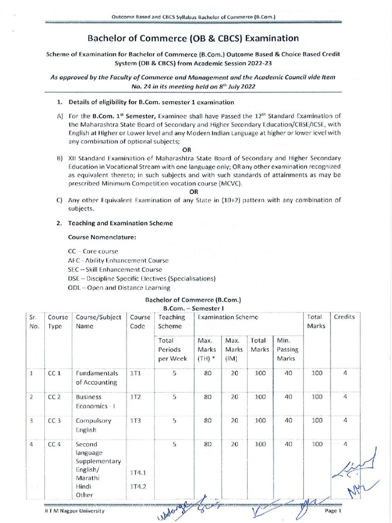 BCom Syllabus 1st and 2nd Sem | PDF