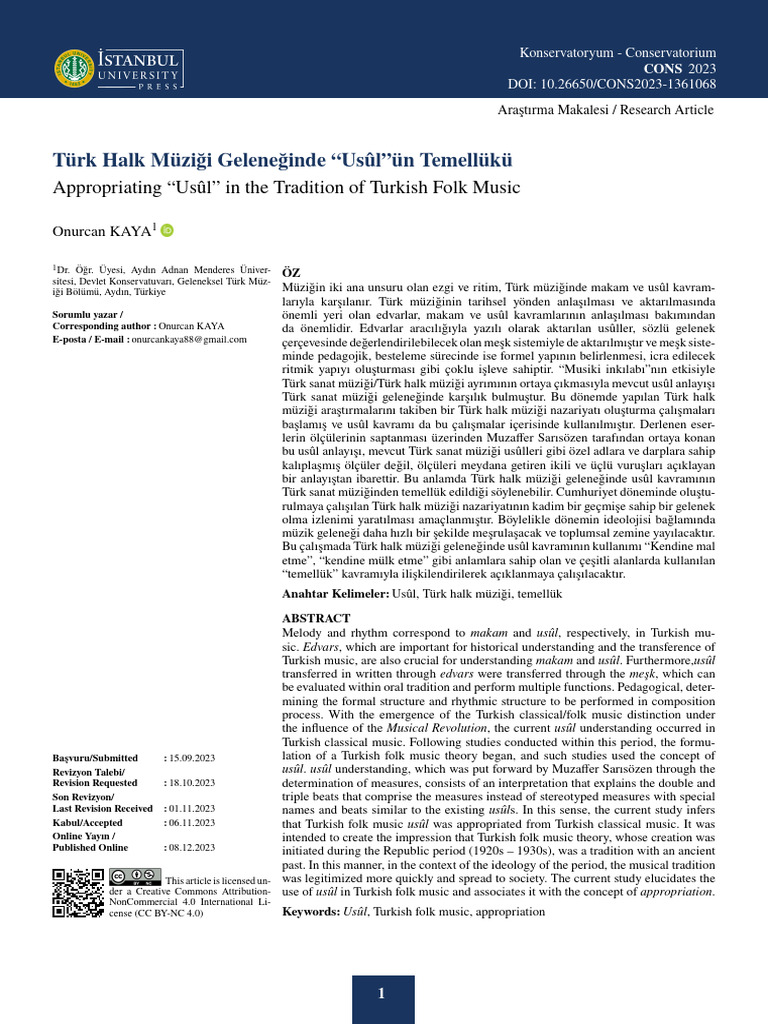 Usûl in Turkish Folk Music Tradition | PDF | Concept | Rhythm