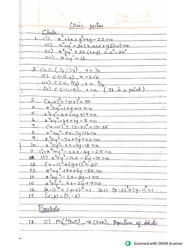 Conic Sections Answer Key | PDF