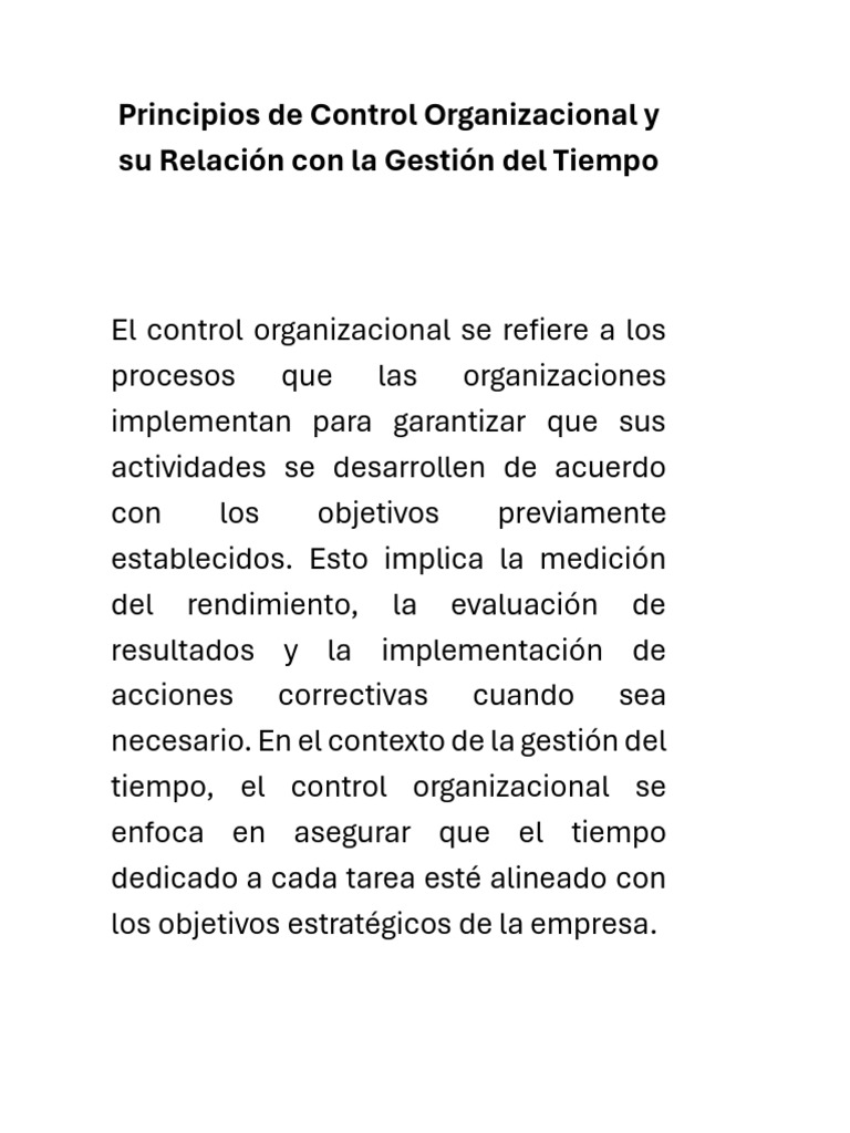 Principios de Control Organizacional y Su Relación Con La Gestión Del ...