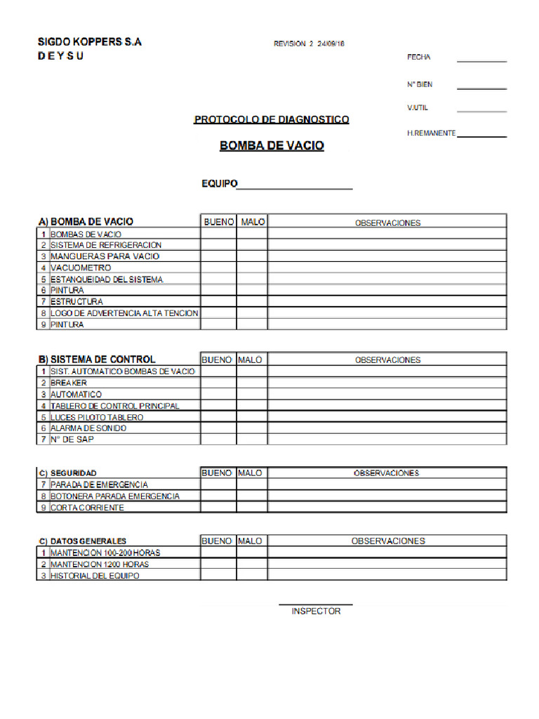 PROTOCOLO BOMBA DE VACIO | PDF