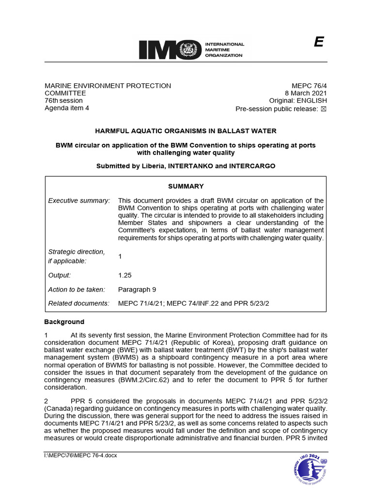 MEPC 76 4 BWM Circular On Application of The BWM Convention To Ships ...