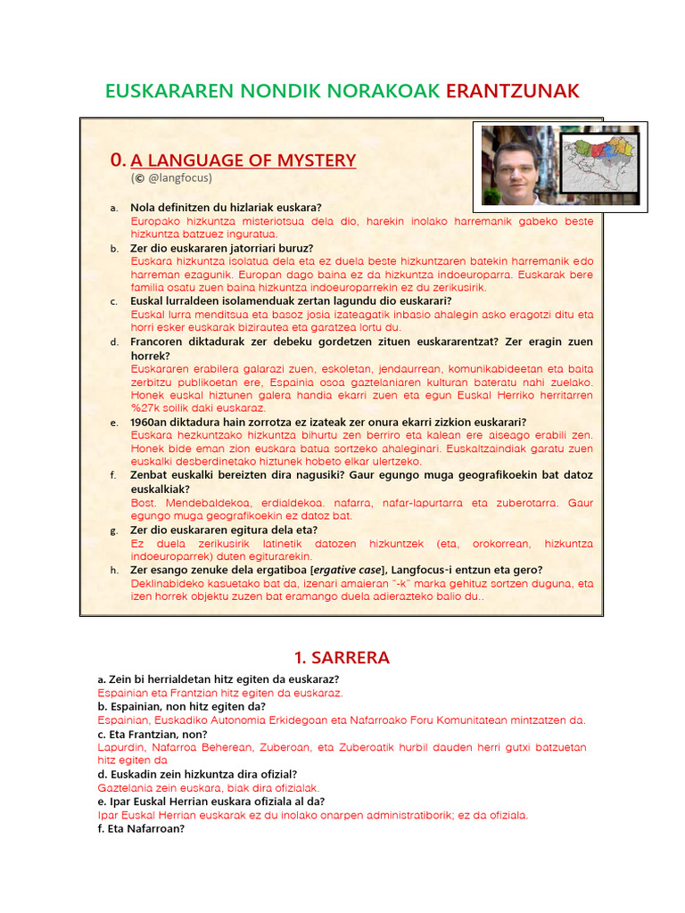1.EUSKARAREN HISTORIA LABURRA Erantzunak - 2023 | PDF