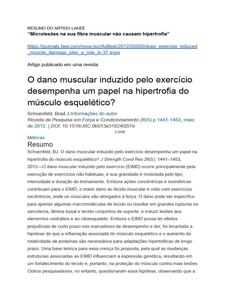 EIMD e Hipertrofia Muscular: Relação Analisada | PDF | Músculo | Inflamação