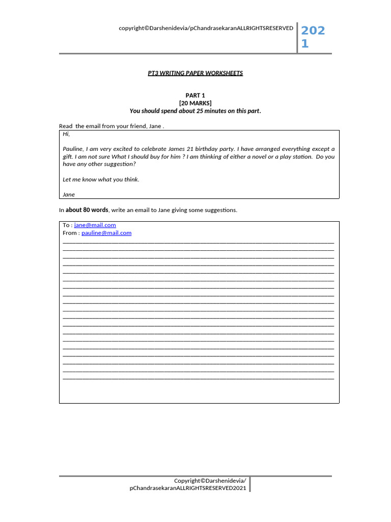 PT3 Writing Paper Worksheets | PDF