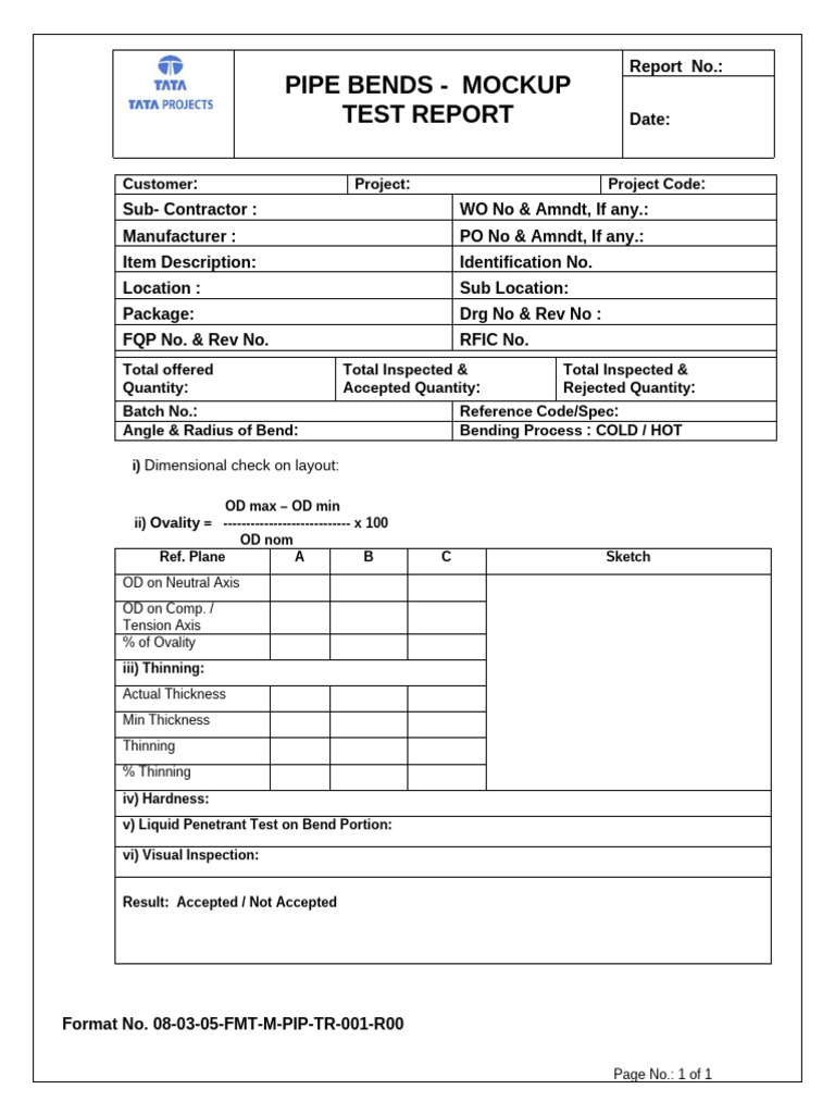 Pipe Bends Mockup Test Report | PDF